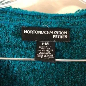 Norton McNaughton | Sweaters | Teal Knobby Knit Sweater With Fringe ...
